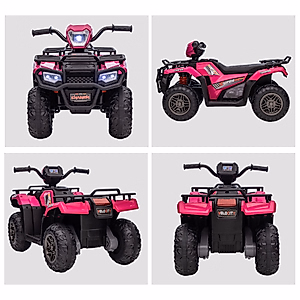 Aosom 12V Ride on ATV for Kids, Kids Electric 4 Wheeler with Headlight, Music, MP3, Treaded Tires, Battery Powered Kids Quad for Toddler, Pink