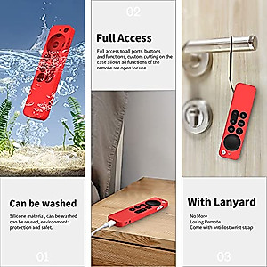 YIPINJIA Compatible for 2021 Apple TV 4K Siri Remote Cover,[2 in 1] with Silicone Protective TV Box Case for 2021 Apple TV 4K, Skin-Friendly/Anti-Slip/Shockproof (Red)