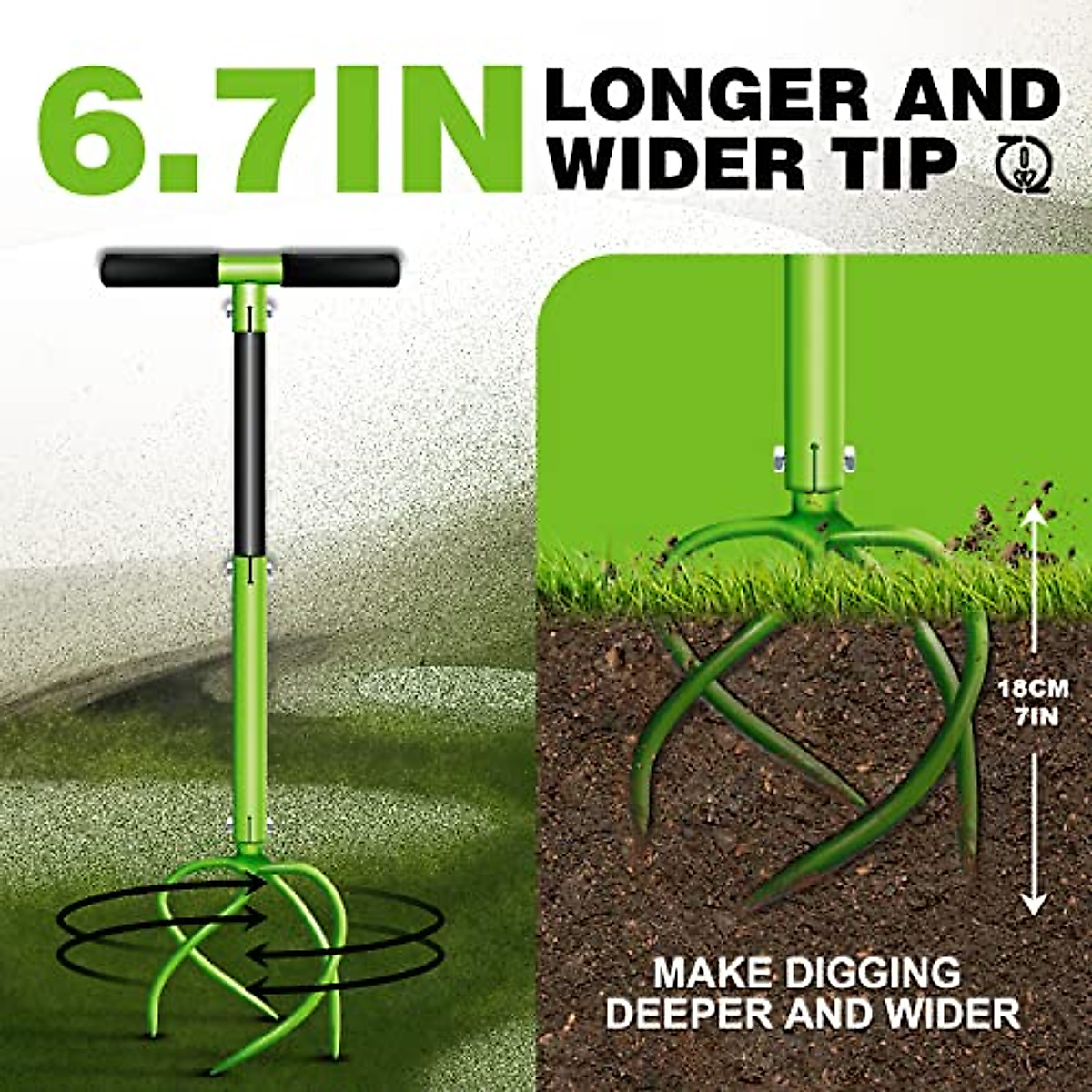 Evcitn Manual Twist Tiller, Adjustable Height Tiller, Heavy Duty Garden Claw Cultivator with Long Handle (Green)-Soil Ripper,Lawn Aerator,Soli Lossener,Areator Loosen,Rototiller,Weeder for Flower Box…