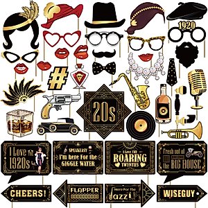40 Pcs 1920's Photo Booth,1920 Party Decorations, 1920s Theme Party Decorations,1920 Party Decor, Roaring 20's Party Decorations, Great Gatsby Decorations Party