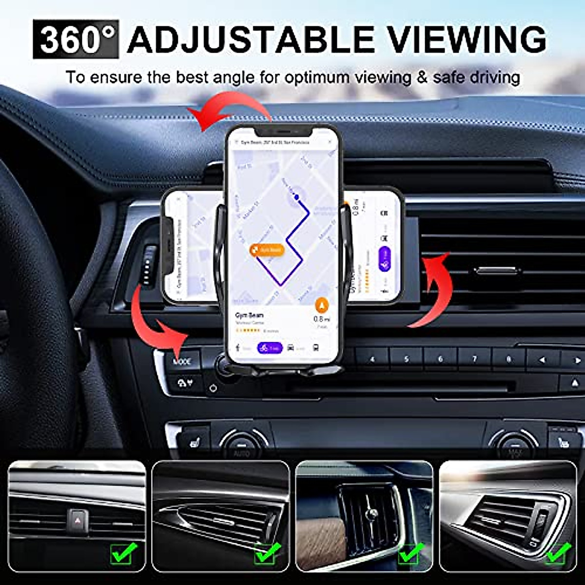 Wireless Car Charger Mount, 15W Qi Fast Charging Auto-Clamping Cell Phone Car Holder ​Air Vent Windshield Dashboard Long Arm Suction Cup Car Phone Mount for iPhone13 /12/11 Samsung S20/S10/S9/S8 LG