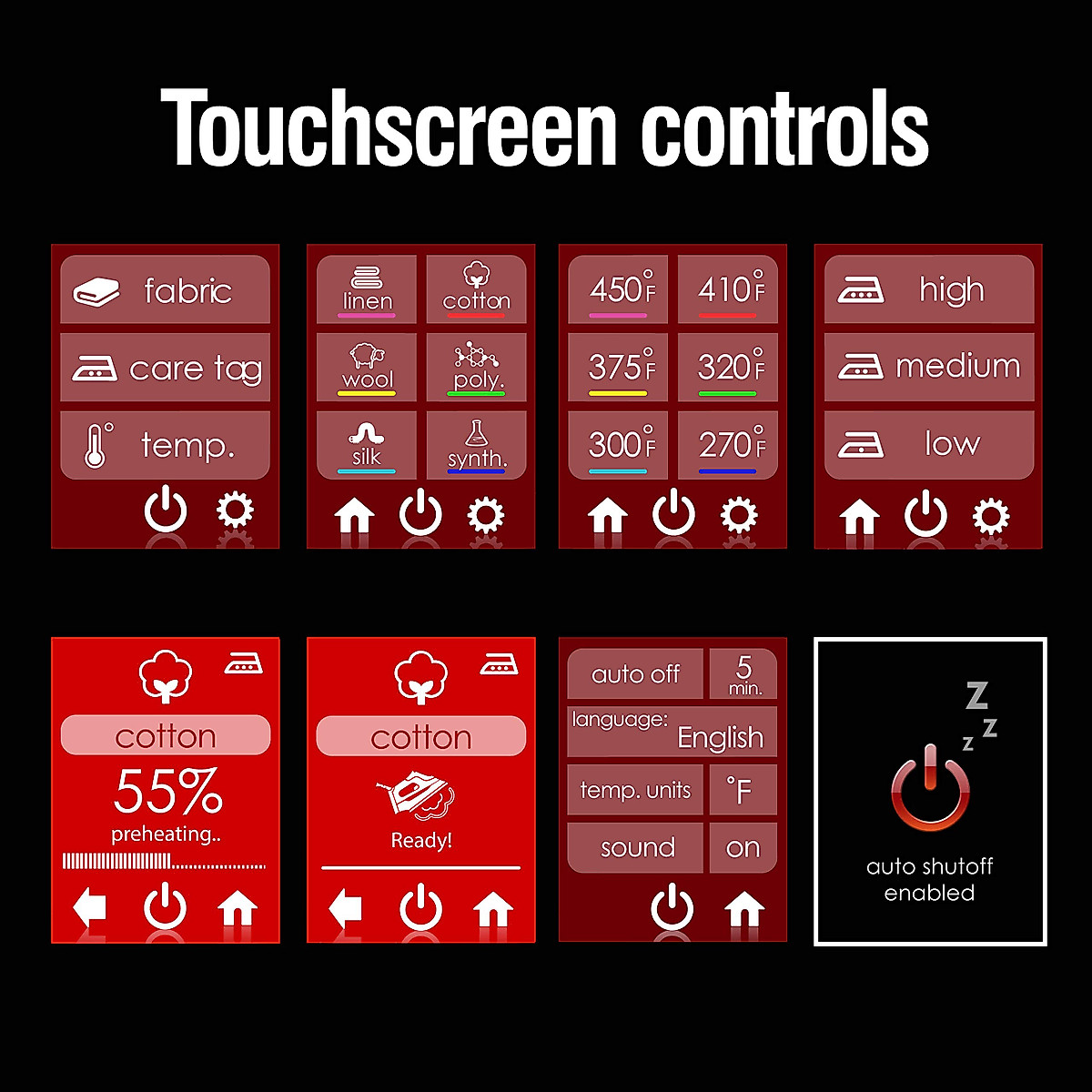 CHI Steam Iron for Clothes with Titanium Infused Ceramic Soleplate, 300+ Holes for Powerful Steaming, XL 10’ Cord, 3-Way Auto Shutoff, 1800 Watts, Advanced Touchscreen, Silver (13103)