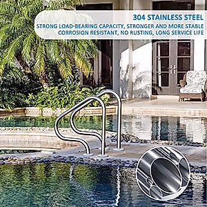 SEVEEZ Outdoor Pool Handrail, Stainless Steel Rustproof Swimming Pool Railing Ergonomics Curved Design, Floor Mounting for Garden Backyard Water Parks