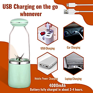 KP'S Variety 2022 ABS proof USB Portable-Personal Blender for Shakes, Smoothies, Protein Shake, any fruit Juice on the Go with High Speed Crushing Ice with 6 blades.