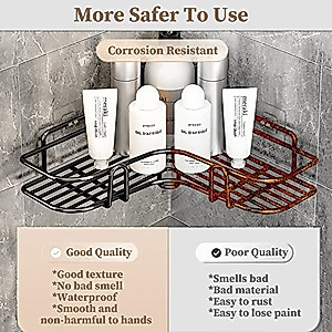 Corner Shower Caddy, Bathroom Accessories for Bathroom Storage, 2-Pack No Drilling RustProof Stainless Steel Shower Rack Wall Shelves Organizer, 1 Soap Holder with 8 Adhesive Hooks, Black