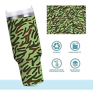 RPLIFE Camouflage Green 40 Oz Tumbler with Handle and Straw, Stainless Steel Tumbler with Straw, Coffee Tumbler