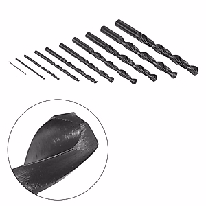 uxcell High Speed Steel Jobber Twist Drill Bit Set Black Oxide for Alloy Wood 1mm - 10mm 10 Pcs
