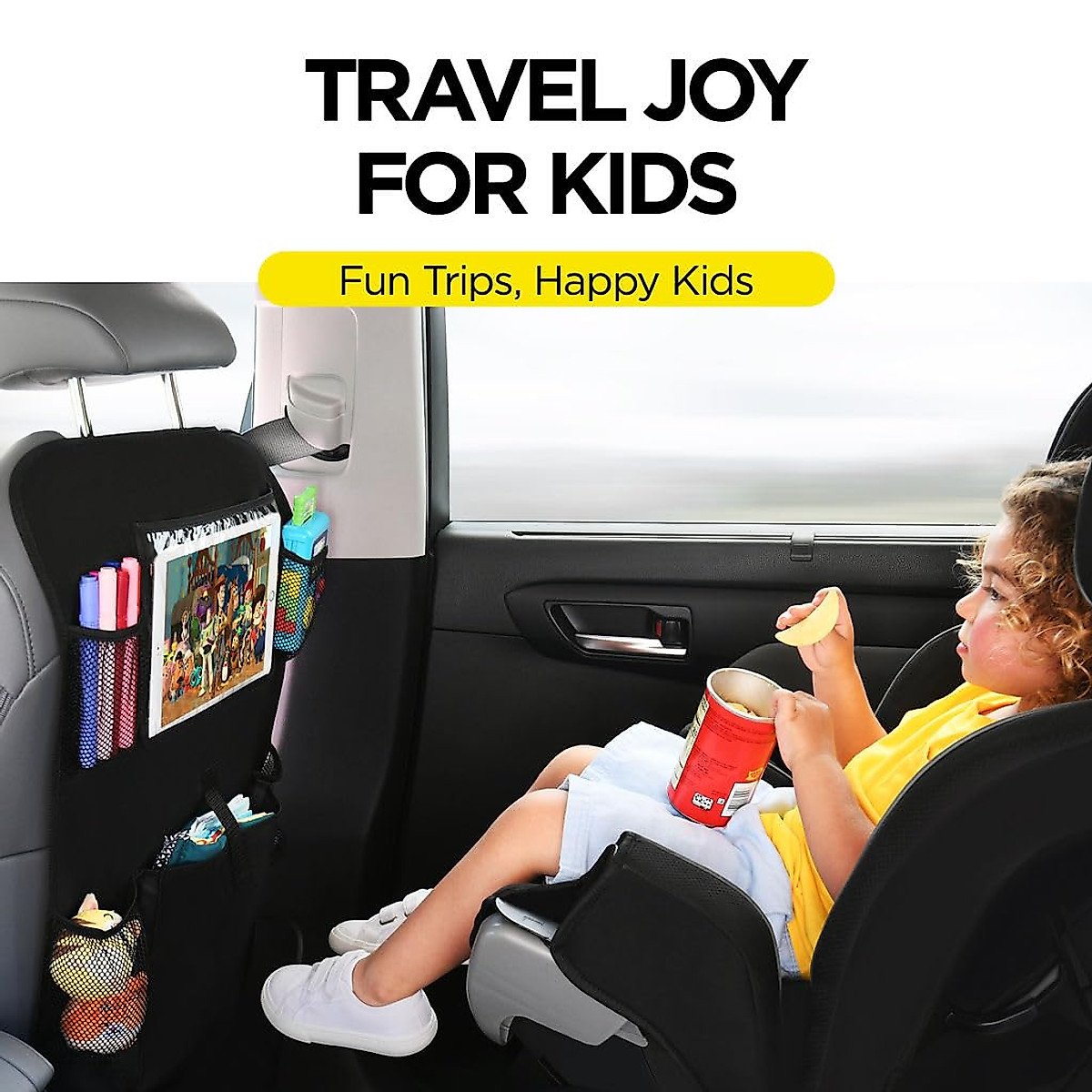 lebogner Car Seat Protector + Backseat Organizer With iPad and Tablet Holder, 5 Pocket Storage Car Seat Back Cover & Kick Mat Protector