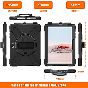 ZenRich Rugged Case for Surface Go 4 (2023)/Surface Go 3 (2021)/ Surface Go 2 (2020), Surface Go (2018) with Pen Holder Heavy Duty Shockproof Case with Stand Hand Strap and Shoulder Belt-Black