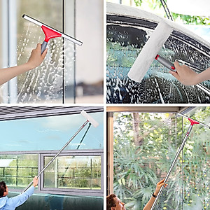 ZNM Window Cleaning Squeegee Kit, 2 in 1 Window Washing Kit with 62'' Extension Pole & Window Cleaner Tool, Professional Window Squeegee for Home Shower Mirror Car Glass Indoor & Outdoor