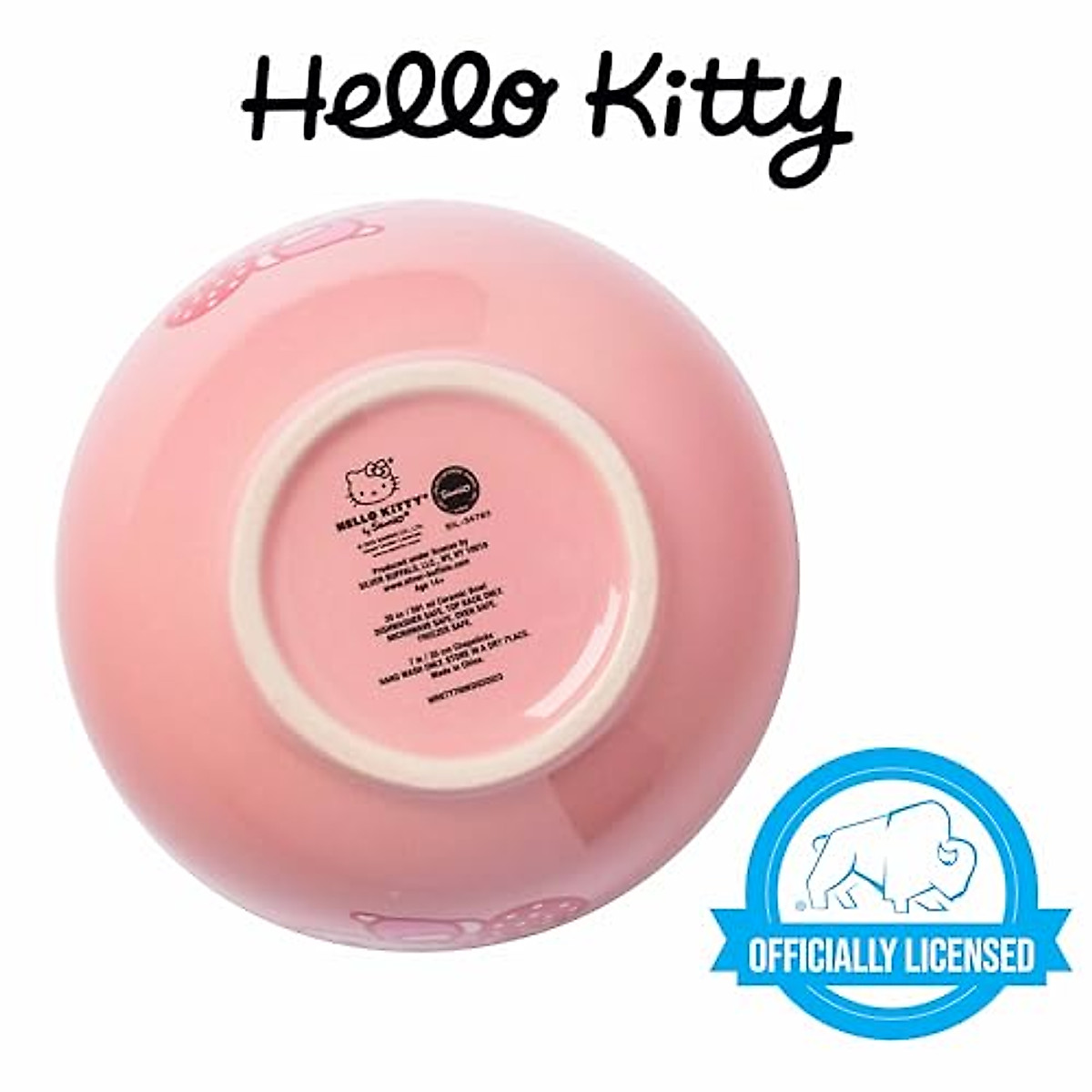 Silver Buffalo Sanrio Hello Kitty Strawberry Milk Japanese Character Ceramic Ramen Rice Bowl with Chopsticks, 20 Ounces, Pink
