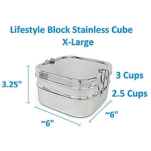 Lifestyle Block Stainless Steel Double Stack Cube 2 Compartment Lunch Box - X-Large
