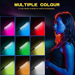 Hagibis RGB Handheld LED Video Light Wand Stick Photography Light 9 Colors,with Built-in Rechargable Battery and Remote Control,1000 Lumens Adjustable 3200K-5600K,Hot Shoe Adapter Included..
