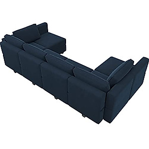 Belffin Modular Sectional Sofa U Shaped Couch with Storage Seat Reversible Sectional Sofa Couch with Chaise Velvet Blue