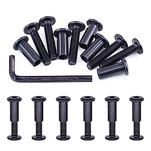 Swpeet 25Pcs M6x30mm Carbon Steel Black Hex Drive Socket Cap Bolts Barrel Nuts Assortment Kit with 1Pcs Allen Wrench, Screw Post Fit for Furniture Countsunk Belt Buckle Leather Binding Bolts