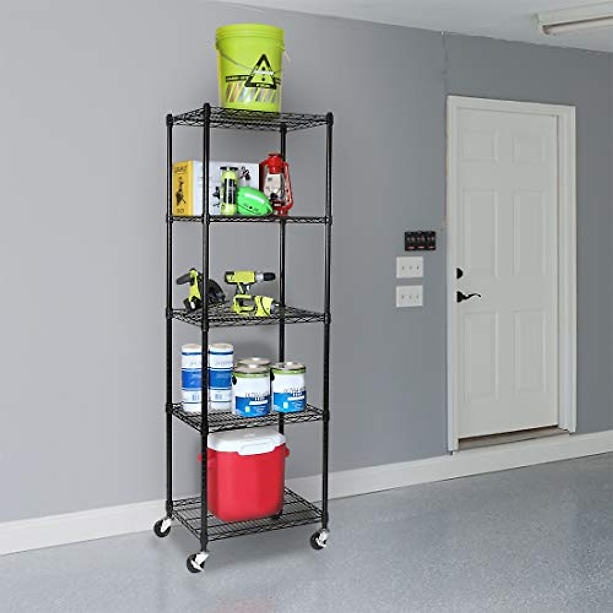 Seville Classics UltraDurable Heavy Duty NSF Solid Steel Wire Rack Storage Unit Organizer for Garage, Warehouse, Office, Restaurant, Classroom, Kitchen, 5-Tier Shelving, 24" W x 18" D, Black, 10 Count