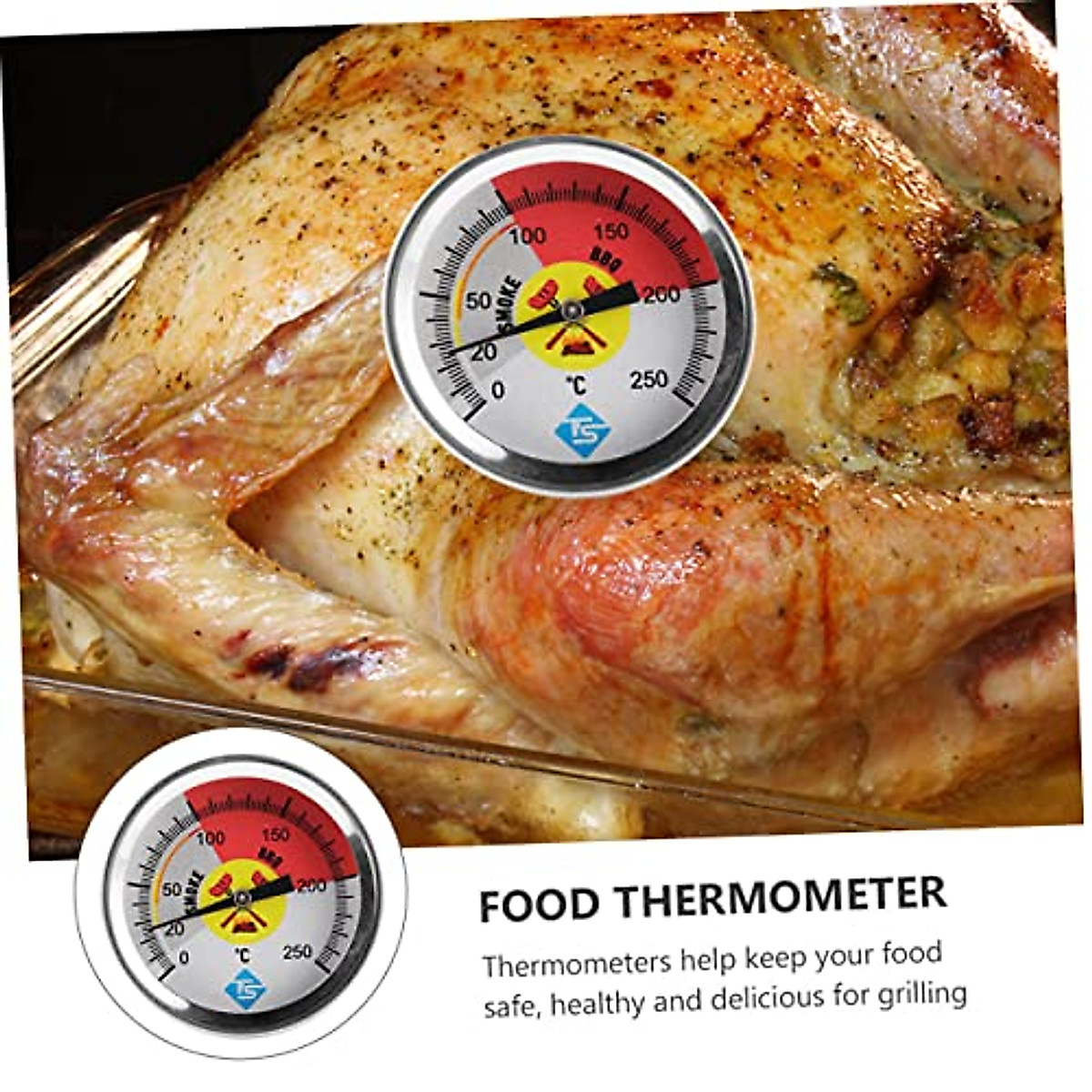 YARNOW - Pizza Roasting Baking Food Stainless Measurement Oven Gauge Fry Grill Temperature Deep Barbecue Practical Warming Frying Kitchen Smoker Pointer Steel -℃ for