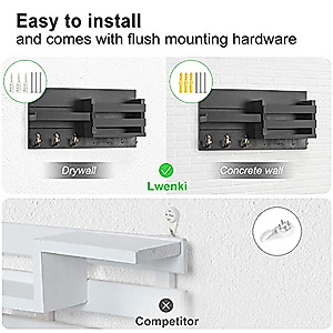 Lwenki Mail Organizer for Wall Mount – Key Holder with Shelf Includes Letter Holder and Hooks for Coats, Dog Leashes – Rustic Wood with Flush Mounting Hardware (16.5” x 8.7” x 3.5”)