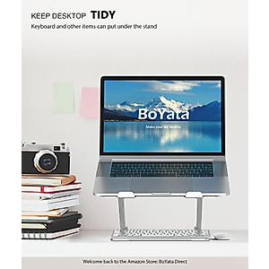 BoYata Laptop Stand, Laptop Holder, Multi-Angle Stand with Heat-Vent, Adjustable Notebook Stand for Laptop up to 17 inches, Compatible for MacBook Pro/Air, Surface Laptop, and so on (Silver)