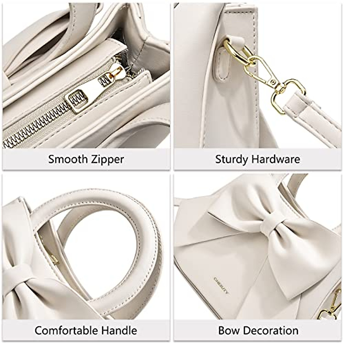 CHERUTY Designer Leather Handbags and Purses for Women with Top Carry Handle and Cute Bow Knot, Small and Elegant Satchel bags and Over-Shoulder Strap(Black)