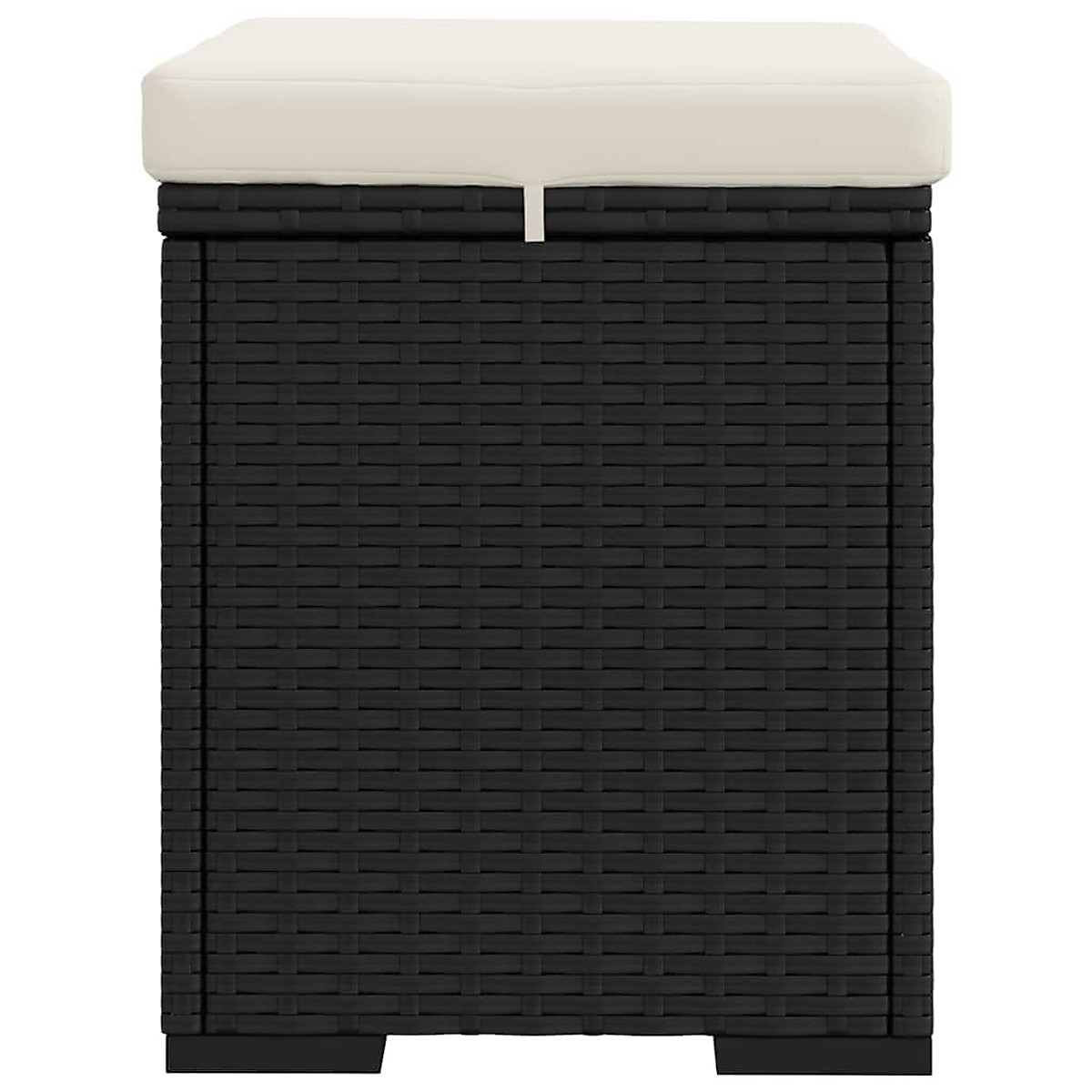 vidaXL Ottomans Set with Cushions - Black Poly Rattan Weather Resistant Outdoor Seating with Powder-Coated Metal Frame and Removable Cushions