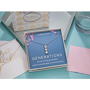 Generations Necklace - Sterling Silver Three Hearts Infinity Gene Necklace for Grandma Mom Granddaughter, Birthday Jewelry Mothers Day Gift