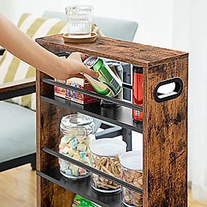 HOOBRO 4-Tier Slim Rolling Cart, Storage Cart for Laundry Room, Narrow Kitchen Cart with Handle and Lockable Casters, Space Saving, Easy Assembly, for Kitchen, Bathroom, Rustic Brown BF15TC01