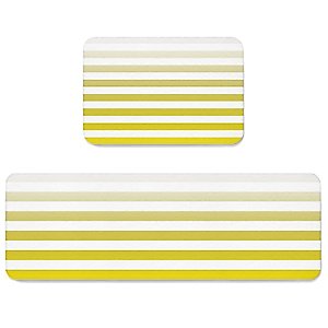 Yellow White Striped Kitchen Mat Set of 2, Cushioned Anti-Fatigue Kitchen Rugs, Waterproof & Non-Slipping Kitchen Mat for Floor, Durable Kitchen Rugs and Mats for Kitchen & Laundry, Gradient Color
