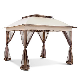 Joyside 11'x11' Pop Up Gazebo for Patio Gazebo Canopy Tent with Sidewalls Outdoor Gazebo with Mosquito Netting Pop Up Canopy Shelter Wedding Tent (Beige)