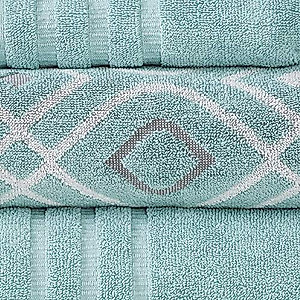 Modern Threads Amrapur Overseas 6-Piece Yarn Dyed Oxford Stripe Jacquard/Solid Ultra Soft 500GSM 100% Combed Cotton Towel Set [Aqua]