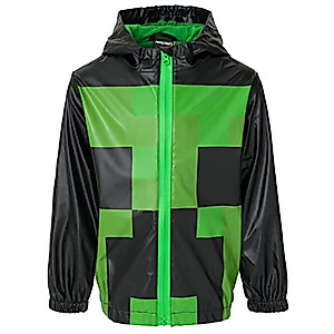 Minecraft Creeper Big Boys Zip Up Raincoat Jacket Black 18-20