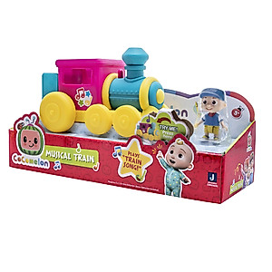 CoComelon Feature Vehicle, Train - Train Vehicle with Sounds - Exclusive Conductor JJ Figure - Fits 4 Figures - Free Wheeled - Play Songs - Toys for Kids, Toddlers, and Preschoolers
