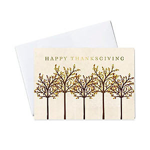 CEO Cards - Foil Stamped Thanksgiving Greeting Cards (Trees Of Autumn), 5.625x7.875 Inches, 25 Cards & 26 White with Gold Foil Lined Envelopes (TH1803)