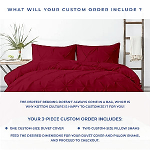 Kotton Culture 600 Thread Count Pinch Pleated 3 Piece Duvet Cover Set 100% Egyptian Cotton Breathable All Season Comforter Cover with Zipper Closure & Corner Ties (Burgundy,Super Oversized King)