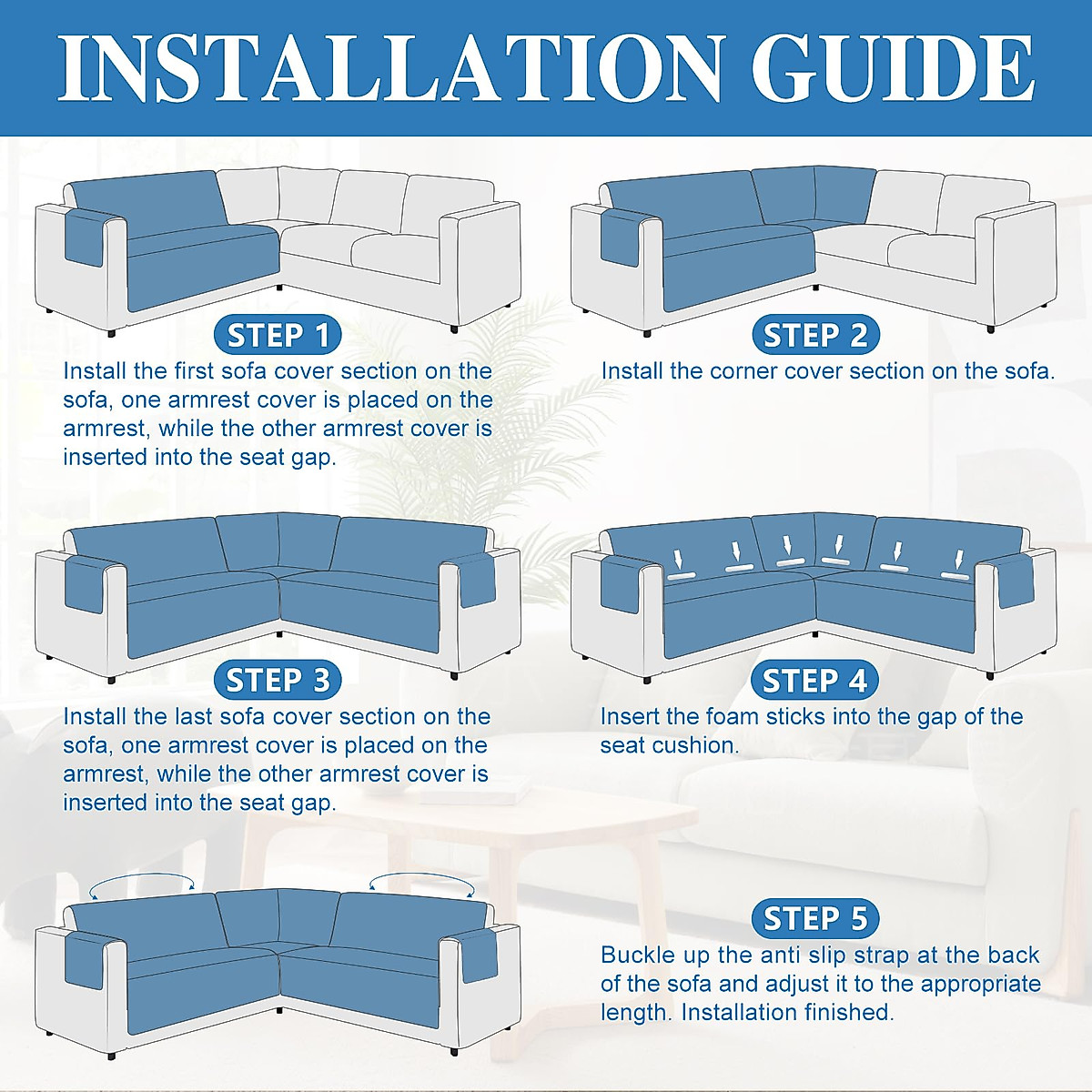 ALIECOM 100% Dual Waterproof Corner Sectional Couch Covers L Shape 3 Piece L Shaped Sectional Sofa Cover for Dogs Pets Living Room U Sectional Slipcovers Set Washable Slip Covers (Dark Gray, Large)