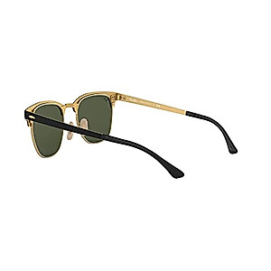 Ray-Ban RB3716 Clubmaster Metal Square Sunglasses, Black On Gold/G-15 Green, 51 mm