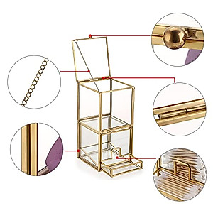 Hipiwe Gold Glass Qtip Holder with Lid 2 Compartments Cotton Balls Swab Organizer Cotton Round Pads Holder Makeup Pad Cosmetic Storage Case Q-tip Dispenser for Dresser Countertop