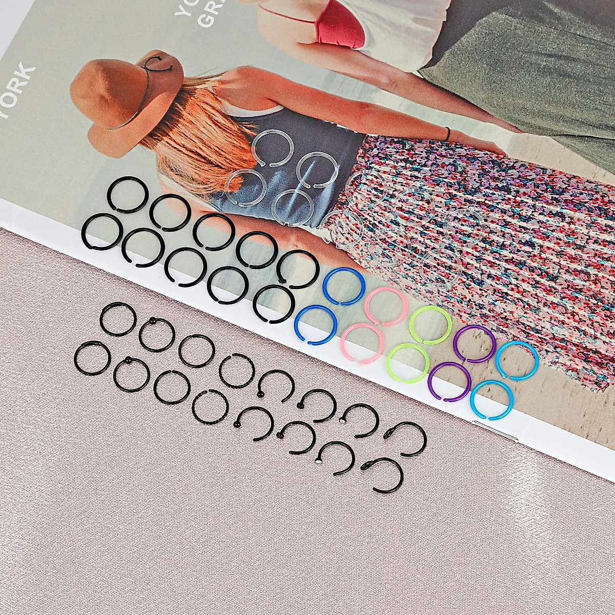 Stuppendux 46pc 20G 0.8MM Black Stainless Steel&Acrylic Nose Rings Hoop Nose Piercing Jewelry Nostril Jewelry for Women Men