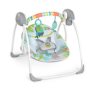 Bright Starts Portable Automatic 6-Speed Baby Swing with Removable -Toy Bar, 0-9 Months 6-20 lbs (Rainforest Vibes)