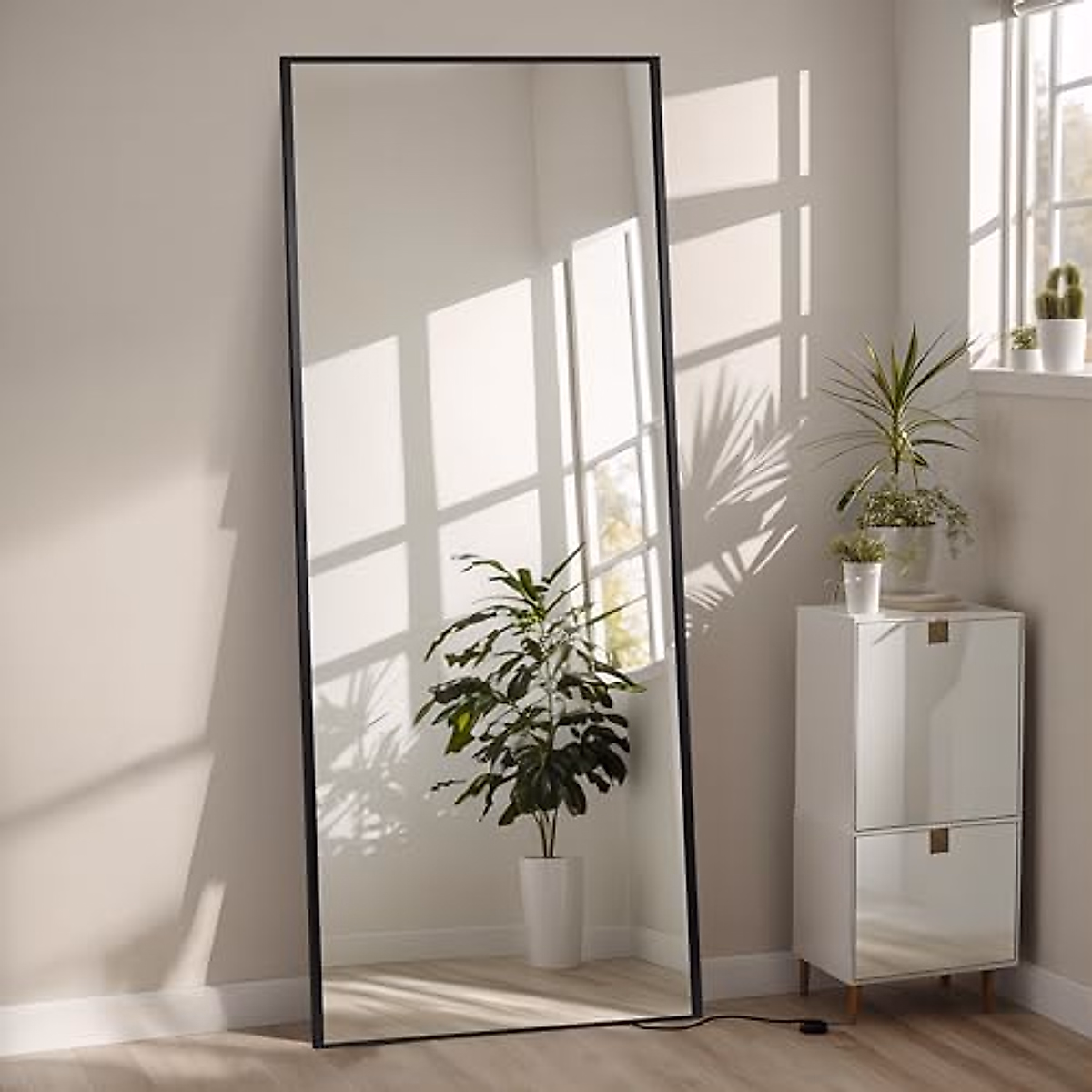 NISHCON Modern Black Full Length Mirror, 64"x21" Rectangular Floor Mirror with Stand, Wall-Mounted or Freestanding, Perfect for Living Room, Bedroom, Entryway