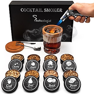 Cocktail, Whiskey, Bourbon & Old Fashioned Smoker Kit with Torch - 8 Unique Natural Wood Flavours to Smoke Your Drink (no Butane)