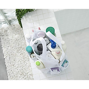 ALYER Large Mesh Dive Tote Bag with Separated Inner Compartment,Portable Shower Caddy Bath Organizer with Durable Handles and Zipper (White)