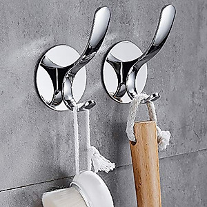 GERUIKE Adhesive Towel Hooks Stainless Steel Self Adhesive Robe Coat Hook for Bathroom Kitchen Wall Mounted Door Clothes Hook No Screws Damage Free