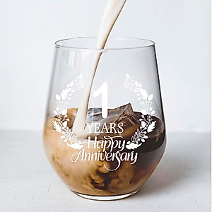 Perfectinsoy 1 Years Happy Anniversary Wine Glass Set of 2, 1th Anniversary Wedding Gift For Mom, Dad, Soulmate, Couple, Funny Vintage Unique Personalized, 1 Years Gifts, Happy First Anniversary