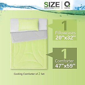 QUILTINA Summer Cooling Comforter Set Children's with 2 Pillowcase for Hot Sleepers Night Sweats, Safe Fabric Lightweight Blanket, Cool Q-MAX＞0.4, Soft Back for All Seasons, Throw Size, 47"x59"