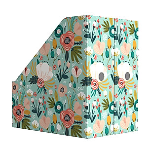 ANSSDO 6 Pack Cardboard Magazine Holder Premium Magazine File Holder Organizer, Magazine File Organizer, Large Volume Magazine Storage Box as Book Bins or Folder Holder for Desk - Teal Floral 6 Pack