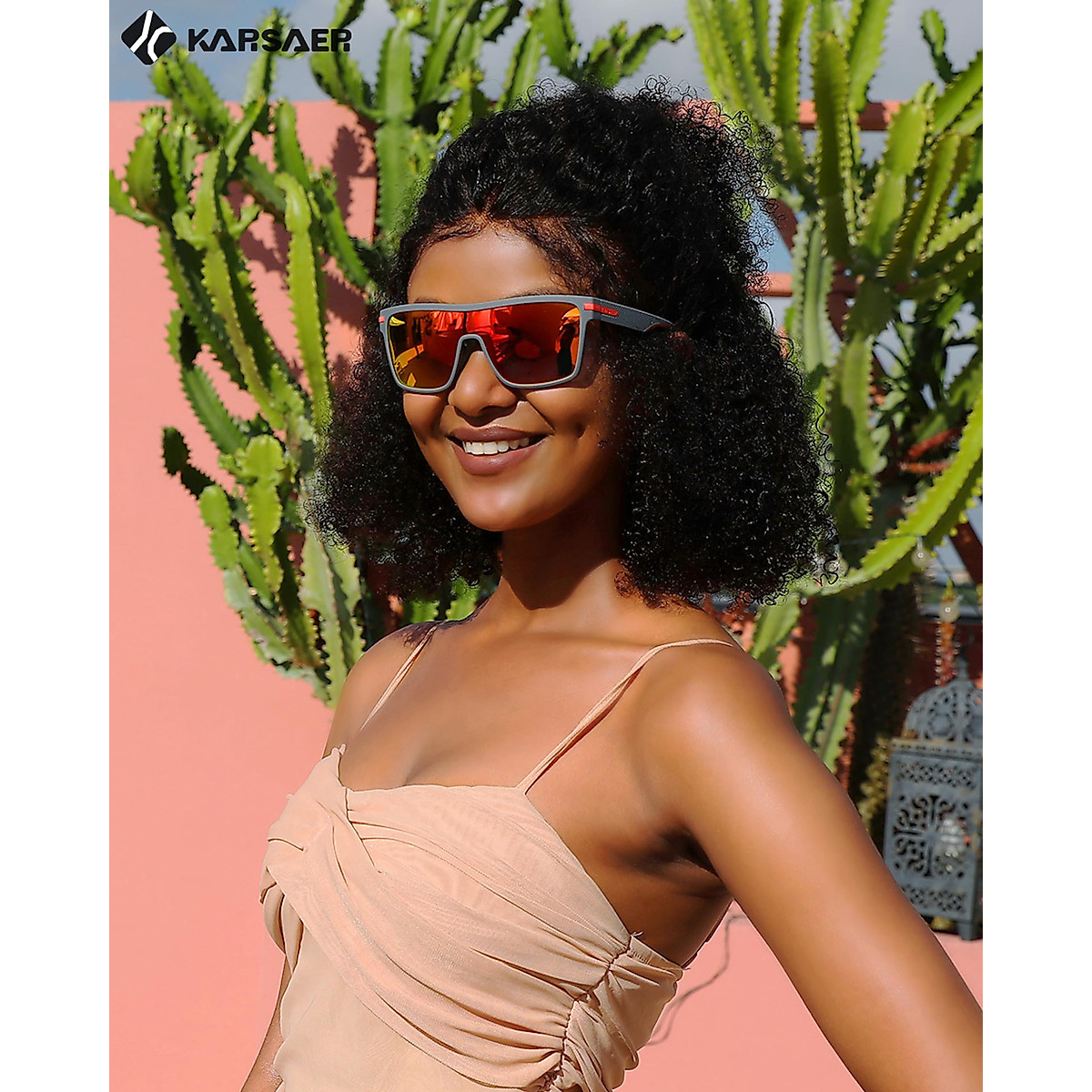 Karsaer Flat Top TR90 Polarized Sports Mens Sunglasses Vintage Square Cycling Running Fishing Golf Hiking Sports Glasses