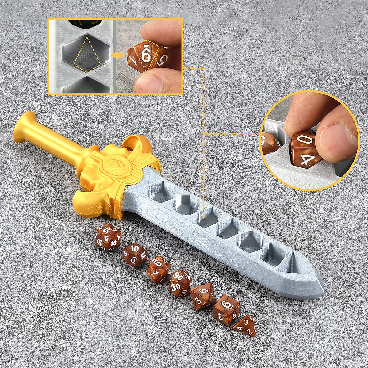 Dice Dagger with 7PCS D20 Dice Dungeons and Dragons Dice Set DND Dice Holder Polyhedral Dice Gift Sword D&D Dice Scabbard Dice Box Sword Dagger Polyhedral Dice Storage Dice D20 Brown