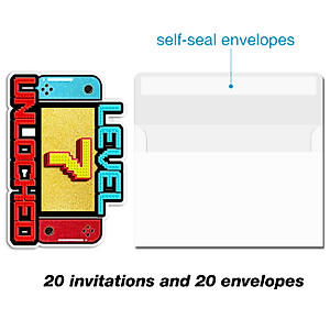 20 Video Game 7th Birthday Party Invitations with Envelopes Double Sided Video Game Console Shaped Fill-in Invitations Invites for 7 Year Old