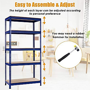 Tangkula 5-Tier Steel Storage Shelves, 73” Heavy Duty Garage Shelf with Adjustable Shelves, Boltless Shelving Unit for Free Combination, Metal Muscle Rack for Home Office Garage (1, Blue)